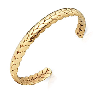 Lolalet Wide Open Cuff Bracelet, for Women, 18K Gold Plated Wheat Style Couples Love Bracelets, Weave Braided Twisted Open Cuff Bangle Jewelry –Gold