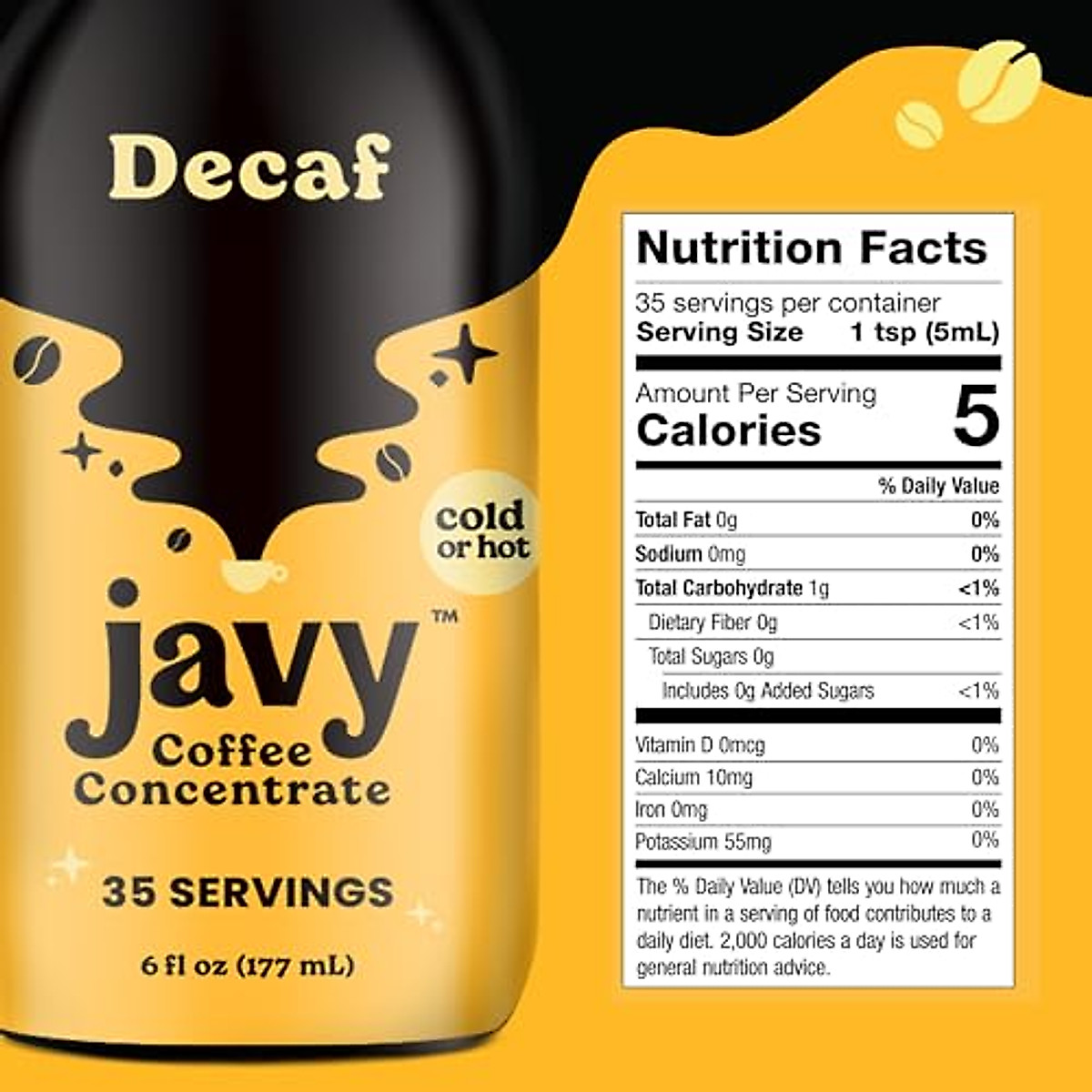Javy Coffee Concentrate - Cold Brew Coffee, Perfect for Instant Iced Coffee, Cold Brewed Coffee and Hot Coffee, 35 Servings - Original Decaf