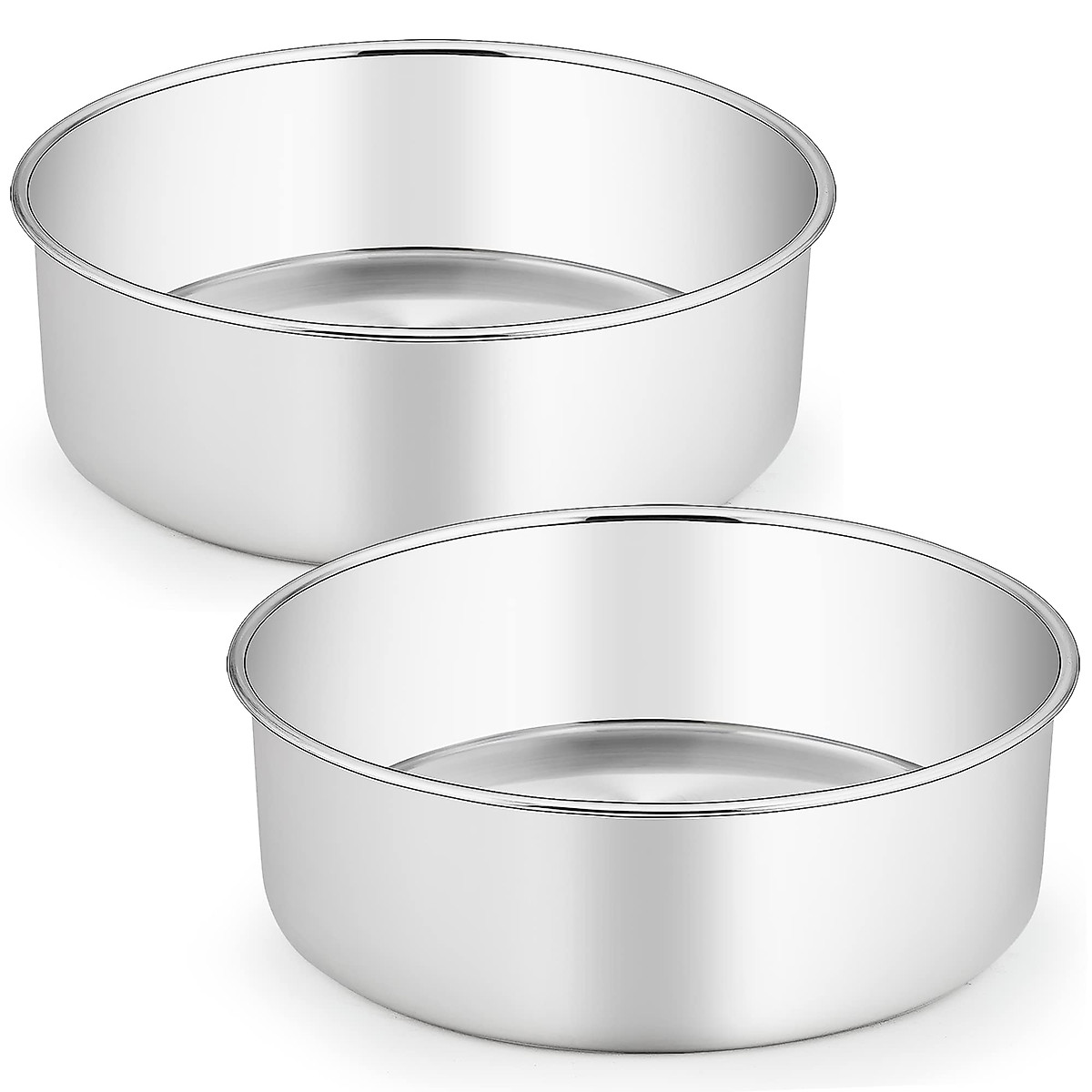 TeamFar Round Cake Pans, 9½’’x3’’ Stainless Steel Deep Tier Baking Cake Pan for Wedding Birthday Party, Non-Toxic & Heavy Duty, Straight & Deep Wall, Mirror Finish & Dishwasher Safe - Set of 2