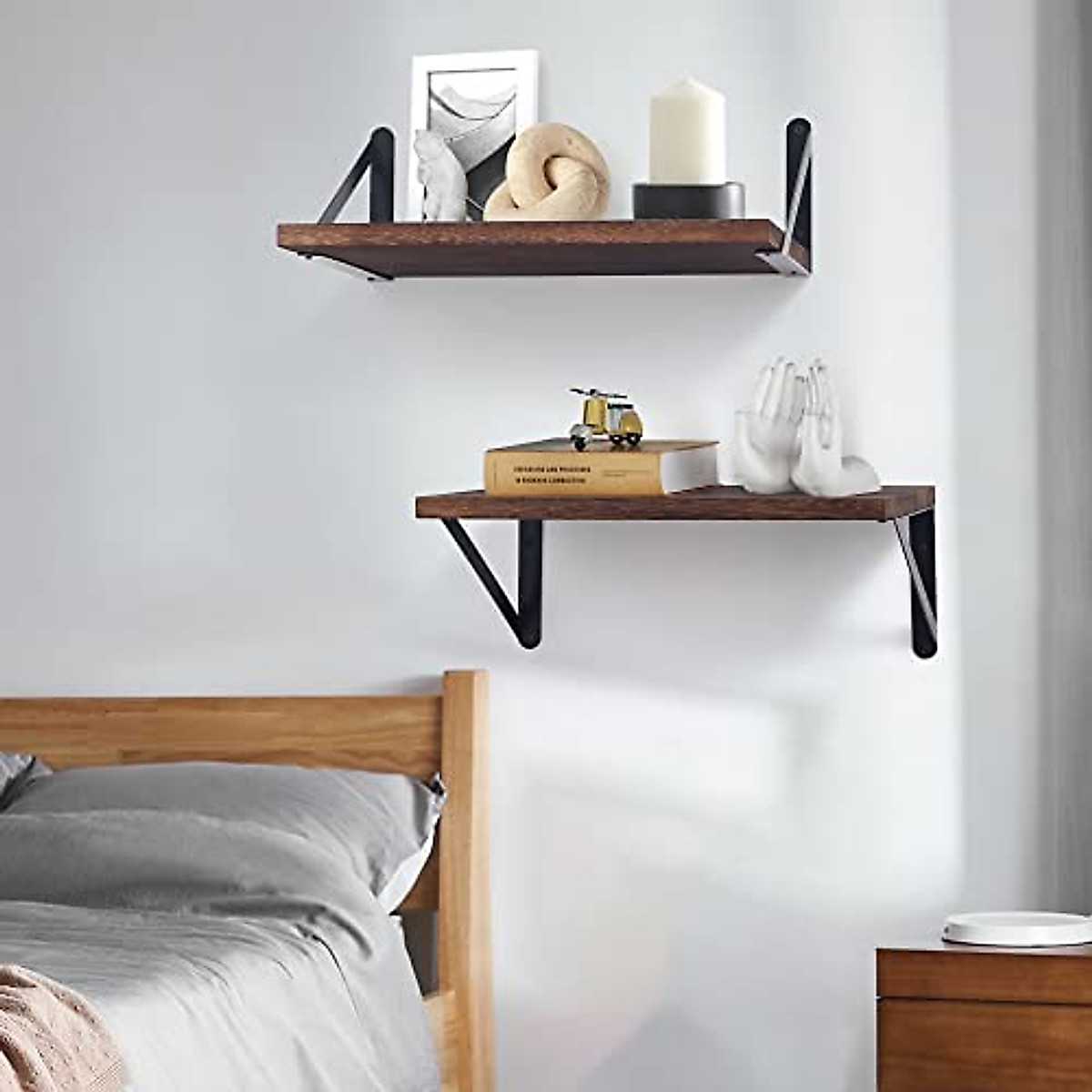 Marsmiles Floating Shelves, Rustic Wood Shelves Wall Mounted Set of 2, Wall Shelves with Large Capacity, 12 Inch Deep Floating Shelves for Kitchen Living Room Bedroom - Rustic Brown