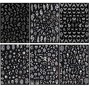 White Totem Nail Art Adhesive Sticker 3D Self-Adhesive Nail Decals Art Design Holographic Stars Moon Snake Nail Art Sticker Decoration for Women Manicure Tips Acrylic Nails DIY Nails Art Supplies