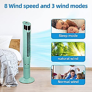 R.W.FLAME Tower Fan,360° oscillating standing fan, Room Fan, Portable Bladeless, Quiet Floor Fan with Remote, 8 Speeds, 3 Modes, 24H Timer for Bedroom, and Home Office Use (47-inch, GREEN)