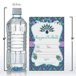 Amanda Creation Peacock Themed Birthday Party Fill In Style Invitations, set of 20 including envelopes