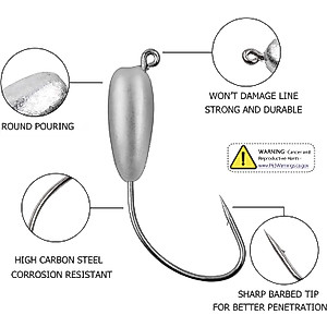 Fishing Jig Head Hooks - 12/24pcs Fishing Tube Jig Heads Hooks Unpainted Water Drop Tube Baits Jig Hooks Worm Bait for Bass, Freshwater Saltwater Fishing Jigs Size 1/8 oz,1/4 oz,3/8oz