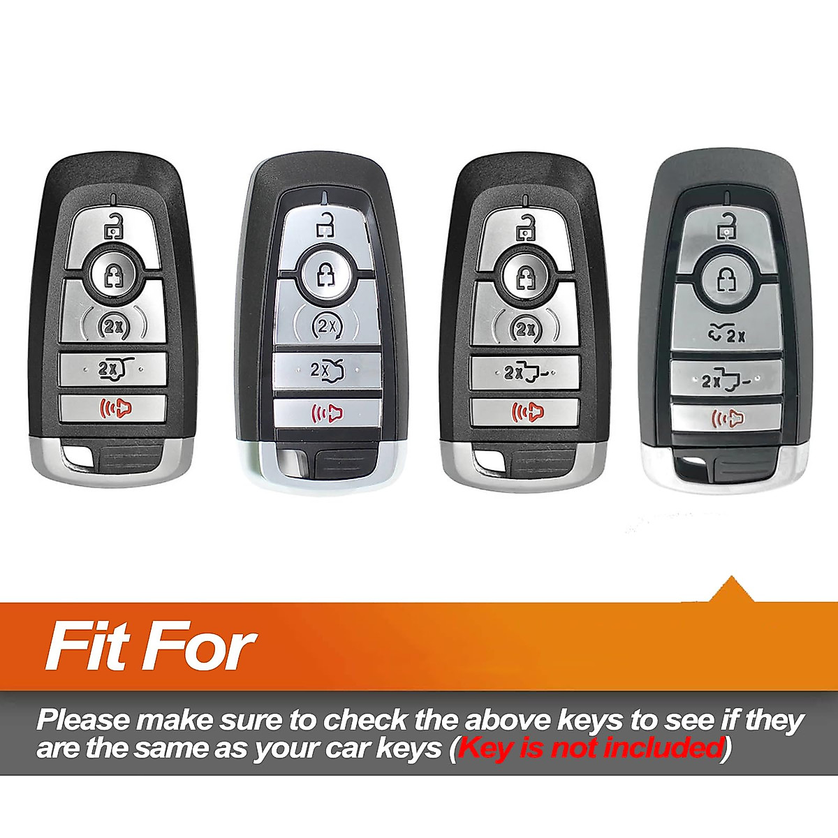 EYANBIS Silicone Key Fob Cover Fit for Ford Fusion F150 F250 F350 F450 F550 Edge Explorer Escape Explorer Mustang Bronco 5 Button Key Fob | Car Accessories | Remote Key Protection Case - Black & Black