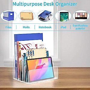 Carooyac Clear Acrylic File Organizer, 4 Sections Acrylic File Holder Sorter, Office Desk Organizer for File Folder Mail Letter Book Electronics Makeup Eye Shadow Palette