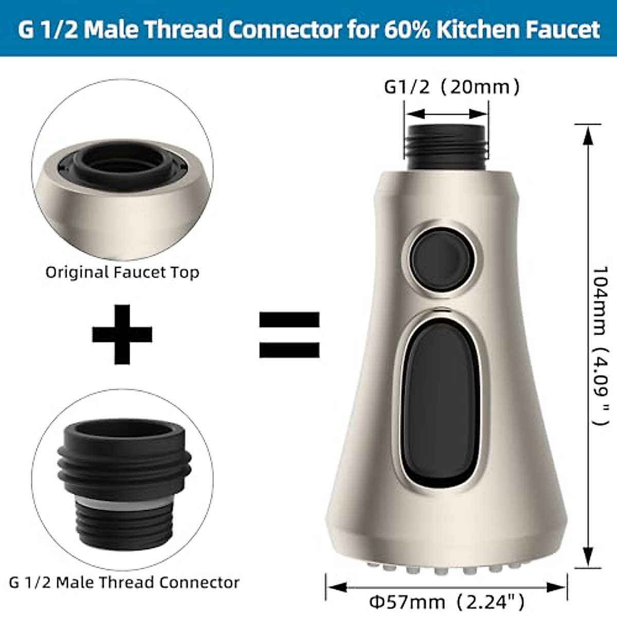 Hygie Rinse Pull Down Faucet Sprayer Head 3 Function Sink Faucet Head Replacement with 9 Adapters Compatible with Moen Delta Kohler Faucet Head, Brushed Nickel