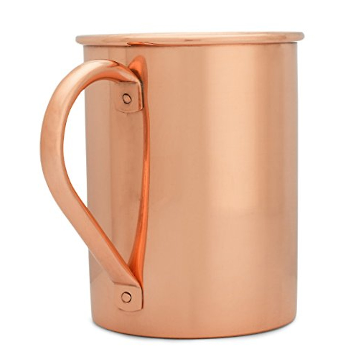 Copper Mules Moscow Mule PURE Copper Mug Handcrafted of 100% Pure THICK Copper - Straight Smooth Finish - RAW Copper Interior - Authentic and Strong Riveted Handle - Holds 16 ounces
