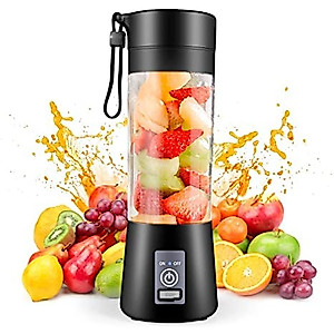 Portable Blender Smoothies Personal Blender Mini Shakes Juicer 380 ml Cup USB Rechargeable Cordless Shaker Bottle (BLACK)