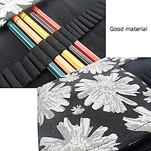 Enyuwlcm Canvas Stationery Handmade Foldable Rollup Pencil Case Travel Pencil Bag Wrap Coloring Pencil Holder Organizer 24 Slots Snowflake