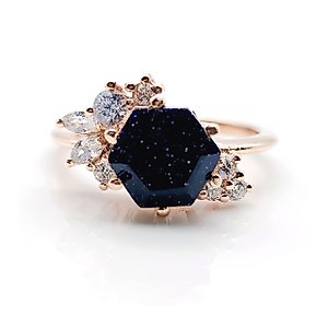 Rings For Women Hexagon Cut Blue Sandstone Ring Sterling Silver Vintage Unique Blue Sandstone Ring Beautiful Gift Wedding Ring BY FOREVER GEMS & JEWELS