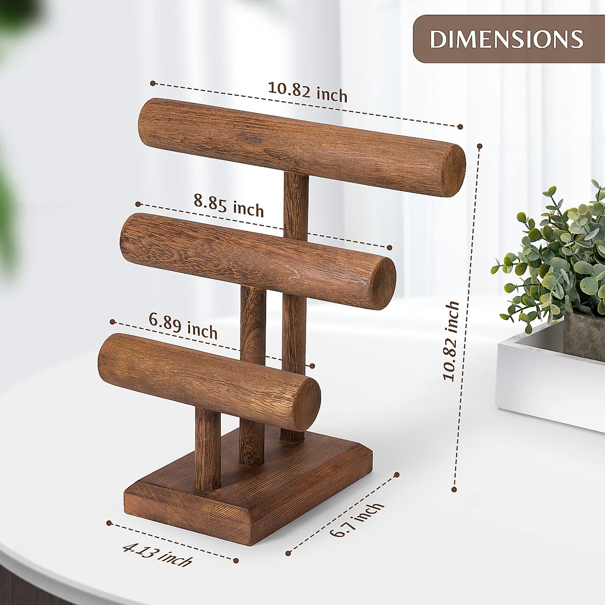 IRIIJANE 3-Tier Bracelet Holder Stand Display Wooden T-Bar Bracelets Holder Organizer for Displays, Storage Stand Tower for Bangle