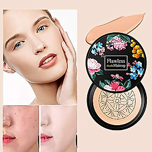 nvyue Mushroom Head Air Cushion CC Cream Natural Mushroom Head Foundation,Moisturizing BB Cream Makeup Long Lasting Matte Concealer Even Skin Tone Makeup Base Prime(Natural)