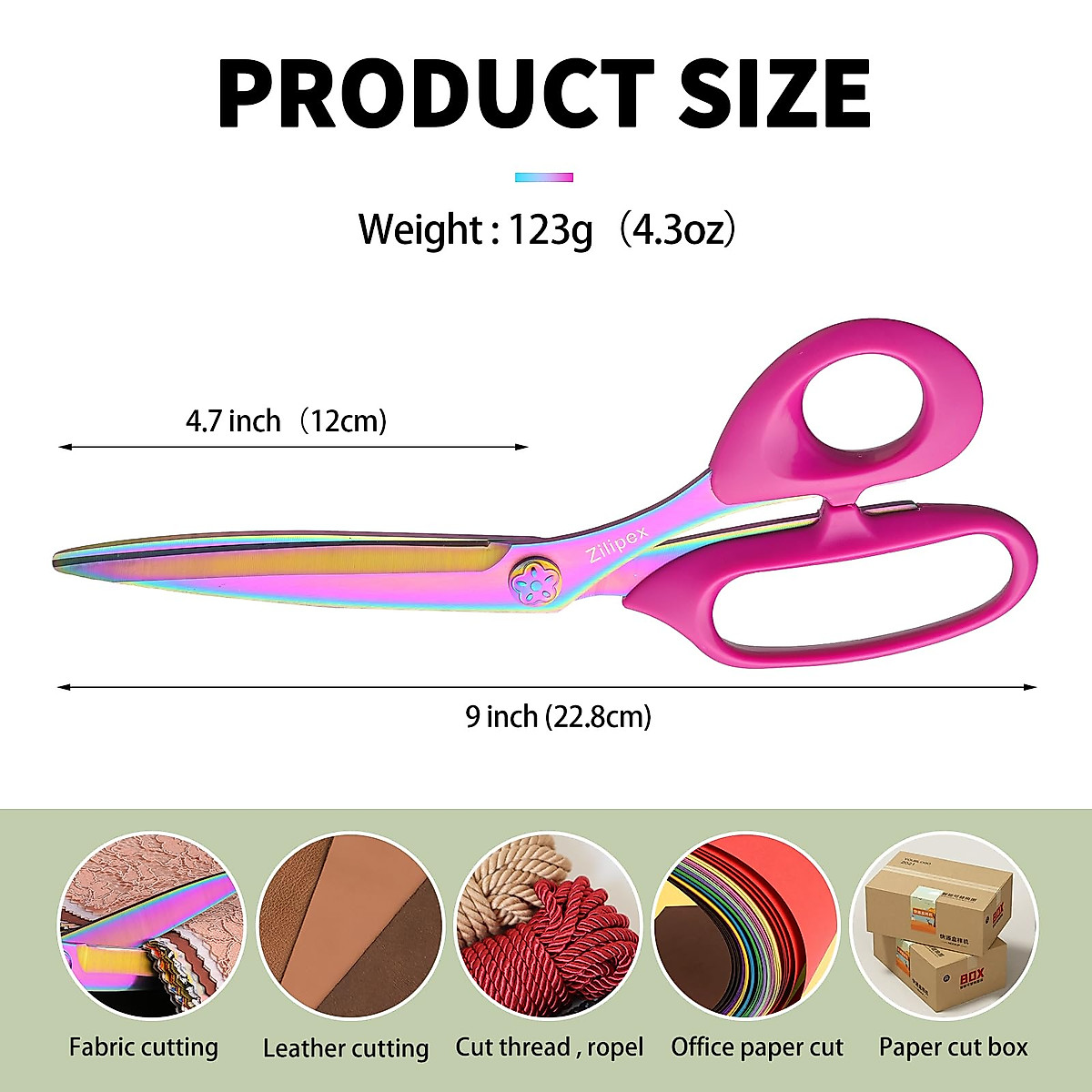 Fabric Scissors for Cutting Clothes - 9" Professional Titanium Coated Forged Stainless Steel Heavy Duty Sharp Scissors for Sewing Crafting Dressmaking,Leather,Paper (Purple Pink)