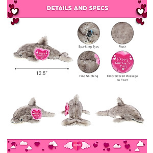 DolliBu Happy Mother's Day Super Soft Plush Grey Dolphin Doll Figure - Cute Stuffed Animal with Pink Heart Message for Best Mommy, Grandma, Wife, Daughter - 12.5" Inch