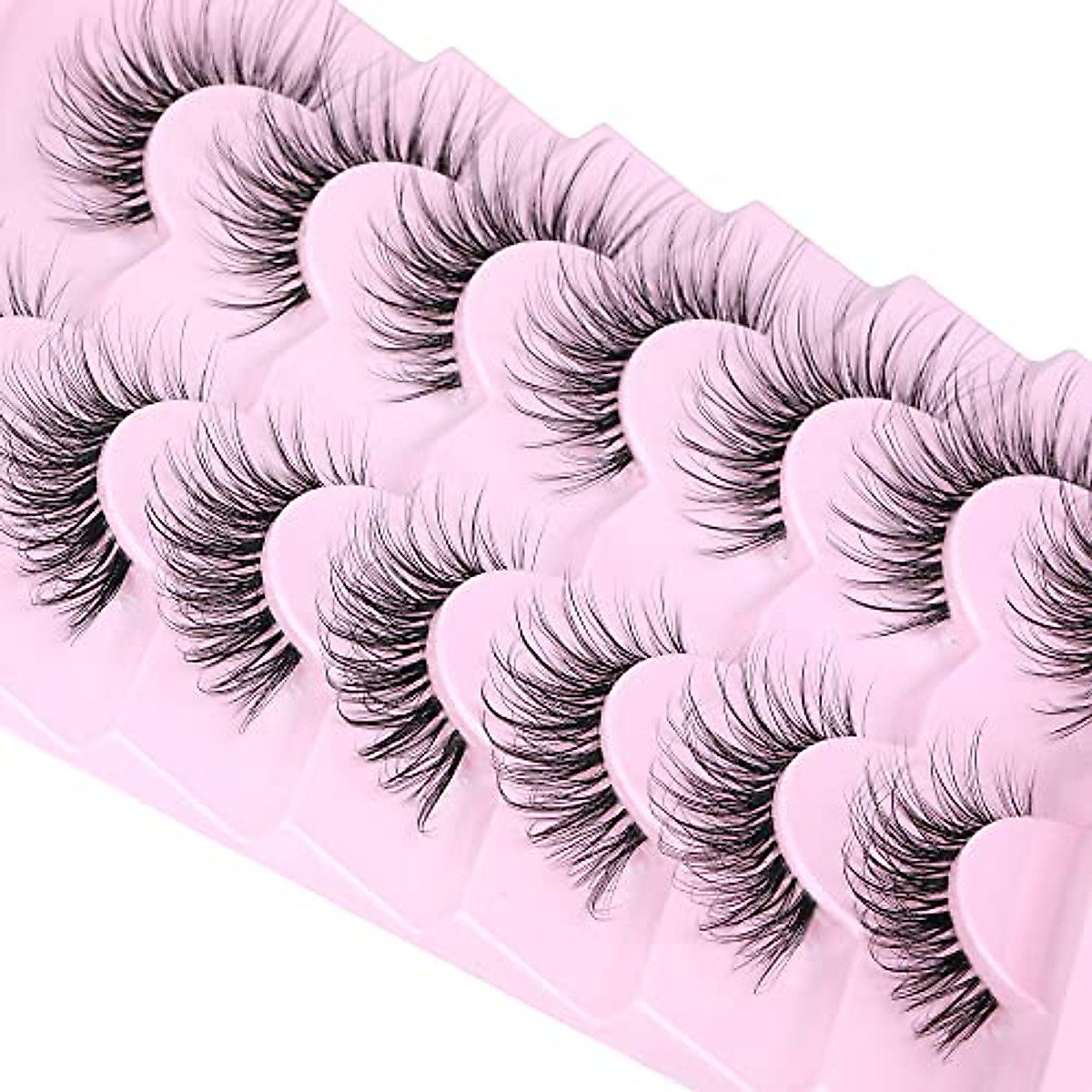 Lashes Natural Look False Eyelashes Wispy Fluffy Lashes Mink Long Curly Fake Eyelashes Cat Eye Lashes with Clear Band 7 Pairs Pack by GVEFETIEE