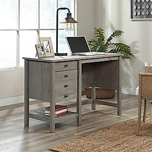 Pemberly Row Single Pedestal Desk in Engineered Wood-Mystic Oak Finish