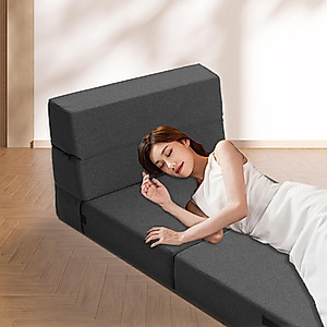 CATMIX Folding Sofa Bed, 7 inch Memory Foam Floor Couch, Convertible Sleeper Foldable Mattress Futon Sofa for Living Room/Home Office/Guest Beds/Apartment/Upstairs Loft, Dark Gray, Single