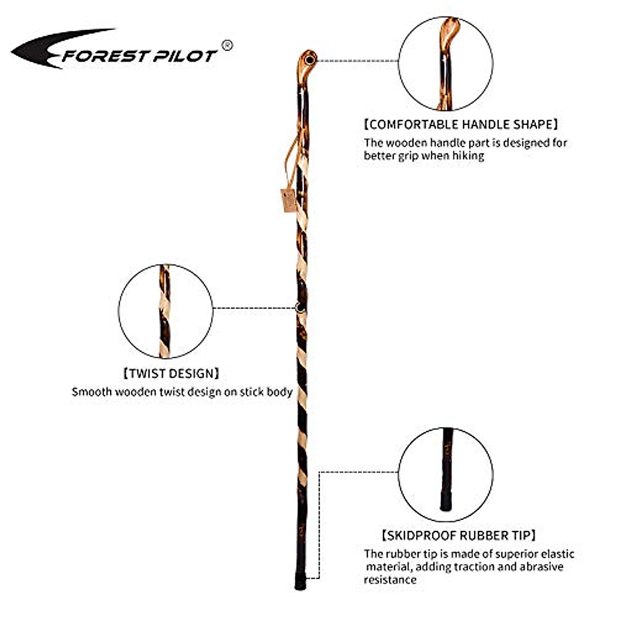FOREST PILOT Mimetic Root Head Wooden Walking Stick (Dark Brown Color, 55 Inches, 1 Piece)