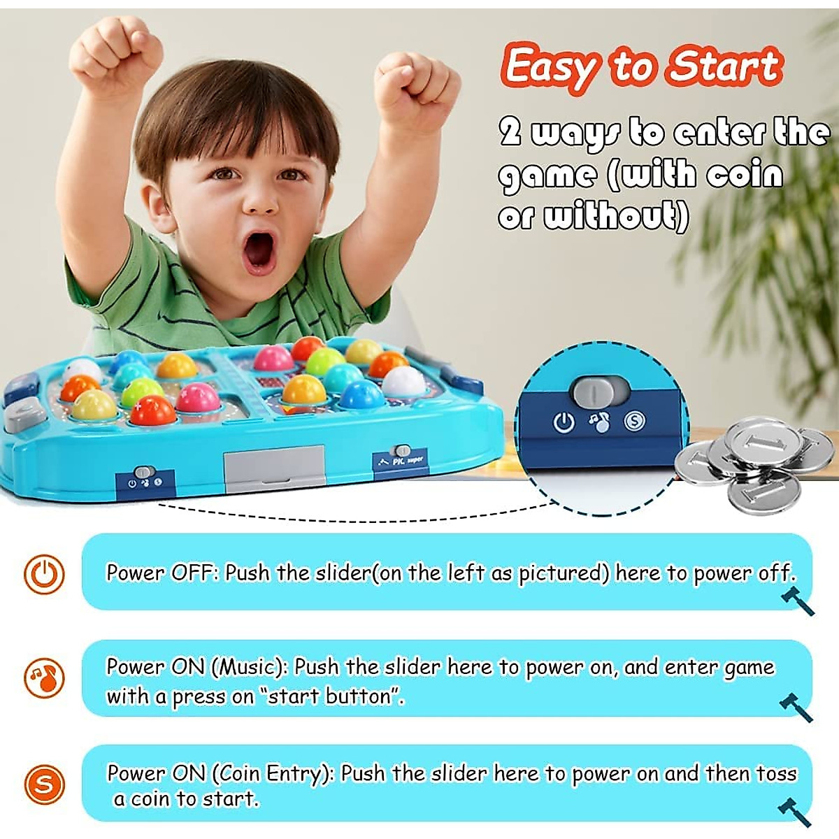 EPAPHRAS Whack Mole Game Toy for 3+ Year Old, Large Size Pounding Toy with PK Mode, Interactive Educational Toys Early Developmental Toys for Kids, Birthday Item