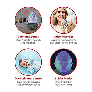 Skip Hop Baby Sound Machine, Cry Activated, Succulent Glow Soother, Grey White