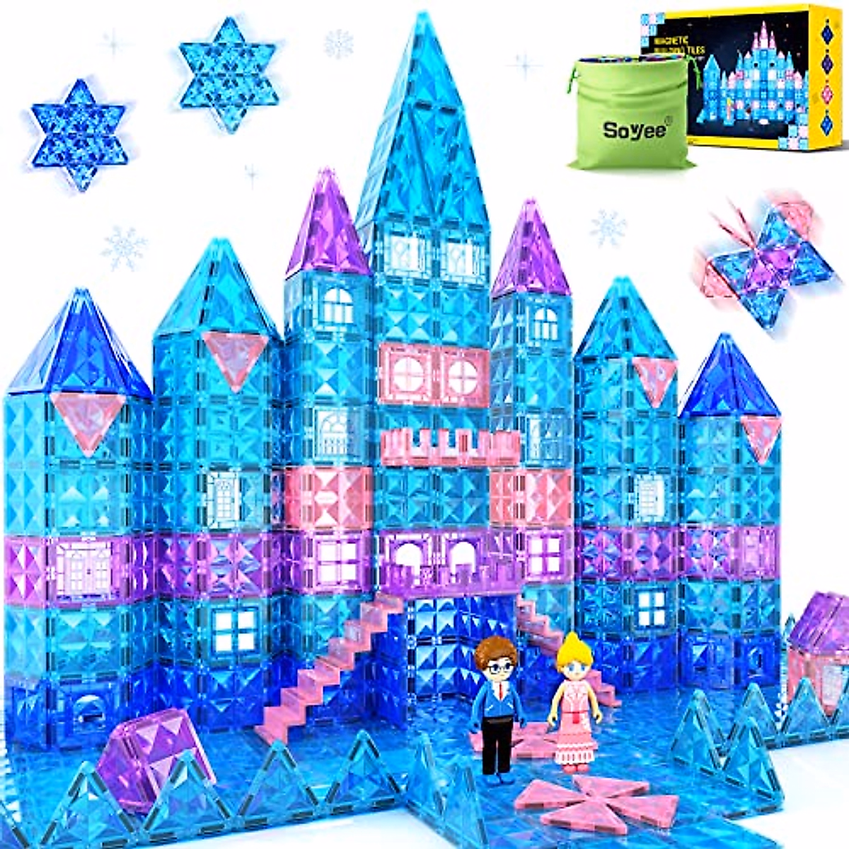 Diamond Magnetic Tiles 102pcs with Dolls, Girls Toys Age 4-5 6-8, Princess Castle Magnetic Blocks, Toys for 3+ Year Old Girls & Boys, Kids Toys Help Kids STEM Learning & Encourage Imaginative Play