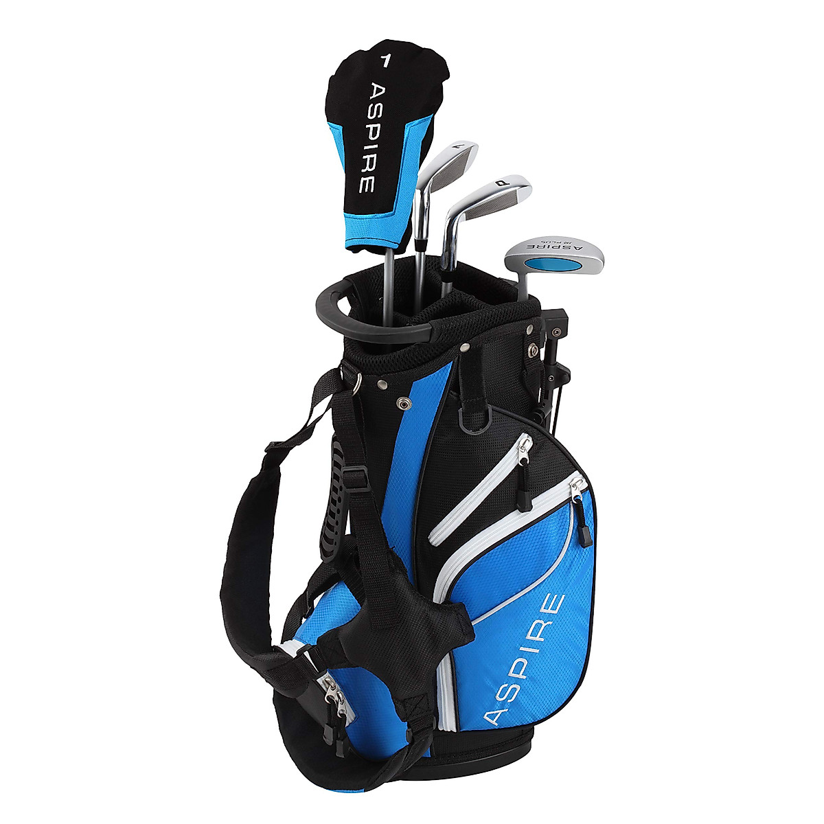 ASPIRE Junior Plus Complete Golf Club Set for Children, Kids - 5 Age Groups Boys and Girls - Right Hand, Real Girls Junior Golf Bag, Kids Golf Clubs Set