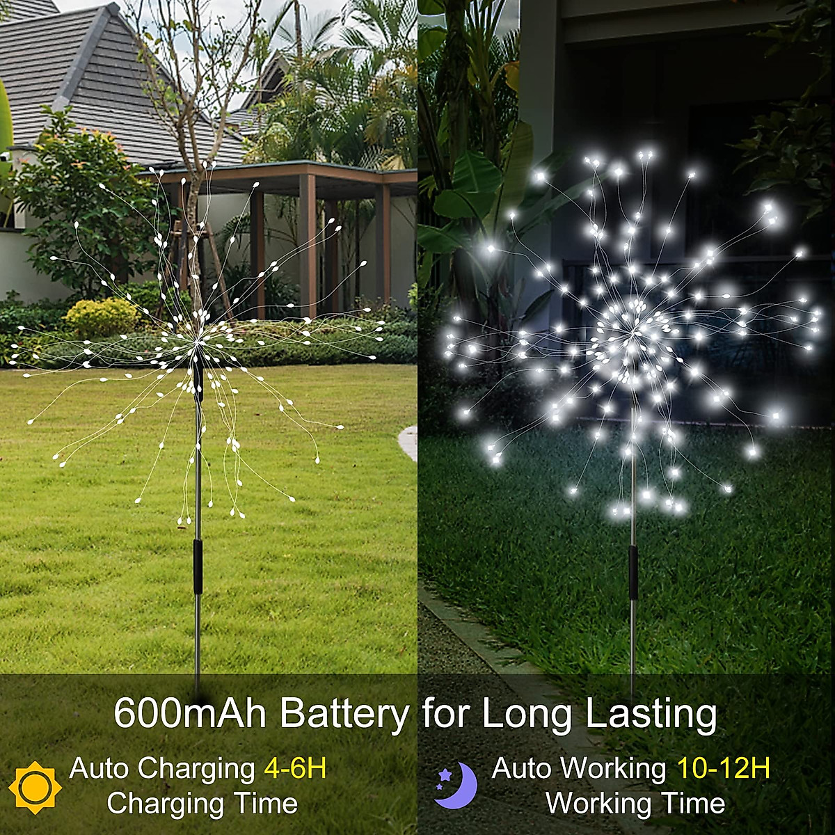 Solar Garden Lights Outdoor Decor, 3 Pack 360 LED Solar Fireworks Lights Waterproof 8 Modes Starburst Lights with Remote, Solar Flower Lights for Pathway Patio Yard Christmas Decorations(Cold White)