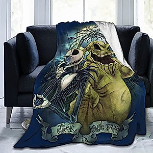 Amjetl Fleece Throw Blankets, Cozy Plush Luxury Before Christmas Skull Flannel Blanket, Lightweight Warm Fuzzy Blanket for All Season, Washable Soft Travel Couch Sofa Bed Office, 80x60 Inch