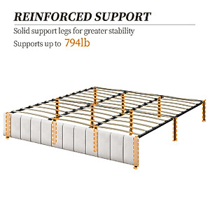 Yaheetech King Bed Frame Upholstered Platform Bed with 4 Storage Drawers, Large Storage Space/Strong Wooden Slats/Non-Slip and Noise-Free/No Fixed Headboard/No Box Spring Needed/Beige King Bed
