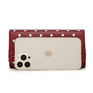 ROYALFAIR Polka Dot Wallet for Women, PU Leather Lady Purse with Cute Bowtie Card Holder Money Manager with ID Window (White Dots in Red)