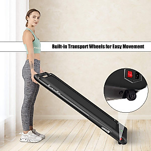 GYMAX Walking Pad, 2 in 1 Free Installation Under Desk Treadmill with Smart App, Remote Control & LED Display, 2.25HP Foldable Portable Compact Running Machine for Small Spaces Home Office (Black)