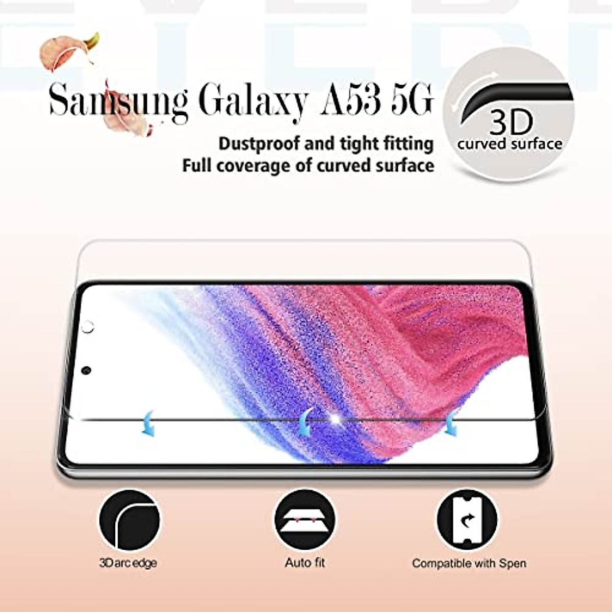 Galaxy A53 5G Premium Tempered Glass + Camera Lens Protectors By YEYEBF, [2 + 2 Pack] [Anti-scratch] [3D Glass] [Case-Friendly] Screen Protector