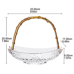 8.6 * 6Inch Glass Fruit Basket with Handle Fruits Holder Glass Snacks Serving Tray Plate Fruit Vegetable Holder Kitchen Decoration