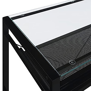 OSP Home Furnishings Zephyr Computer Desk with Keyboard Shelf and Tempered Glass Top, Clear Glass and Black Frame, 36" W x 20" D x 30.25" H