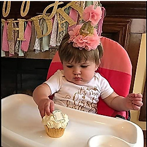 Infant Baby 1st Birthday Party Hat Princess Hairband Baby Girl Flower Delicate Hair Accessories Crown Party Hats, Pink, Small