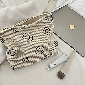 Liberty Goddess Cosmetic Bags for Women - Corduroy Cosmetic Bag Aesthetic Women Handbags Purses Smile Dots Makeup Organizer Storage Makeup Bag Womens Bags (Smile Beige)