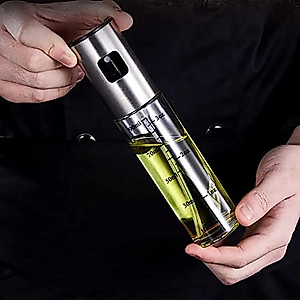 FINECE Oil Sprayer for Cooking, 100ml Olive Oil Sprayer Mister for Air Fryers, Oil Spray Bottle, Vinegar Soy Sauce Dispenser, Oil Mister with Stainless Steel Cap, for Baking Roasting Frying Use