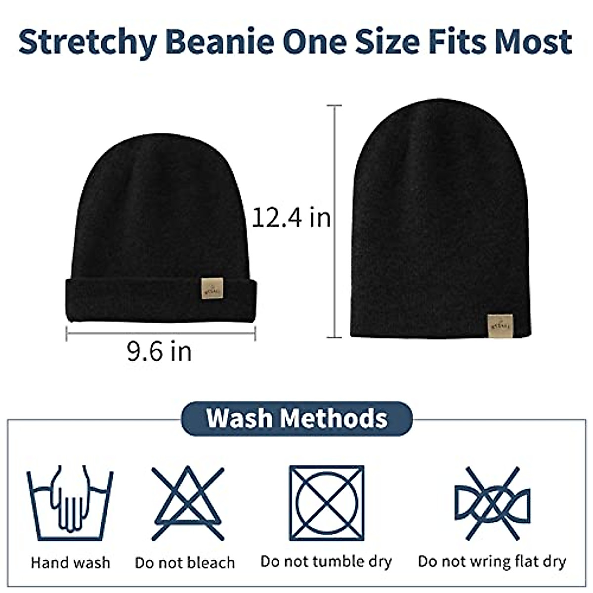 Hysnan Mens Beanie Merino Wool Warm Hats for Women Men Knit Slouchy Double Layer Warm Cuffed Skull Beanie Skiing Skating Black