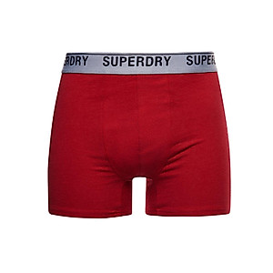 Superdry Mens Organic Cotton Boxers Triple Pack, Elasticated Waistband Burgundy/Red/Pink Size Xl