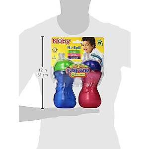 Nuby 2-Pack No-Spill Super Spout Easy Grip Cup, 10 Ounce, 6 Months +, Red and Blue