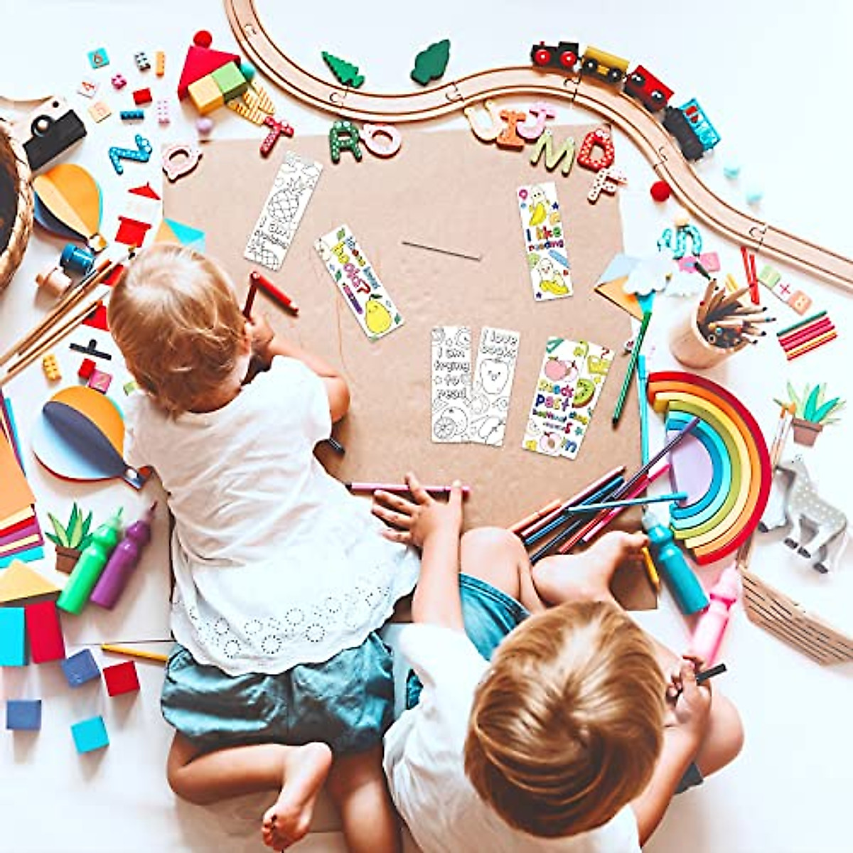 Anseal 60 PCS Color Your Own Bookmarks Bulk, 12 Styles DIY Bookmarks for Kids/Teens, Cute Fruit Bookmarks for Reading Lover, Fun & Personalized Bookmark for Students, Classroom Rewards Supplies