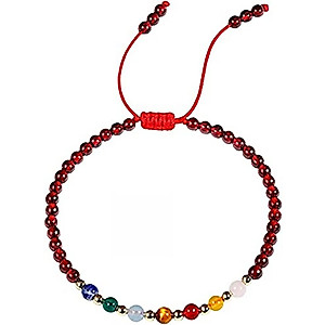 YONKU 10mm 7 Chakra Garnet Bracelets for Women Real Stone Lucky Rope Crystal Bead Bracelet Crystals and Healing Stones Jewelry Birthday Gifts 7" Beaded Yoga Chakra Bracelet YO-BRACE-7045
