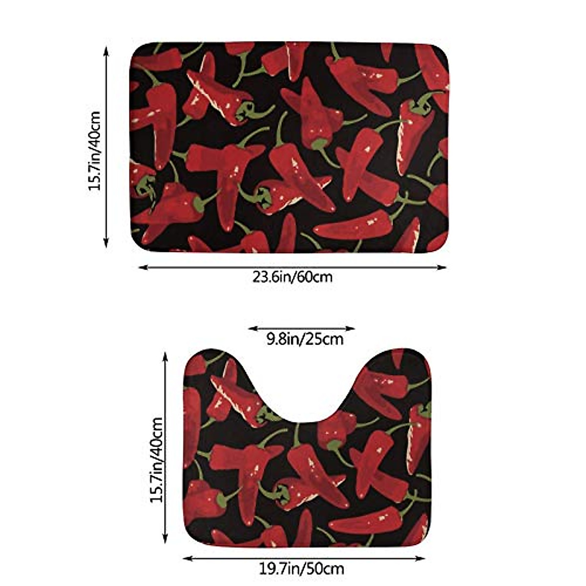 SWEET TANG Funny Bath Mats Rug Set 2 Piece for Bathroom Toilet Bathtub Decor, Non-Slip & Fast Dry Bath Floor Mat, Ultra Absorbent Memory Foam U-Shaped Contour Rugs Red Chili