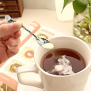 6Pcs Teaspoon Set, Small Vintage Retro Royal Zinc Alloy Dessert Spoon with Fork Silverware Tableware Coffee Spoon for Home Kitchen Cafe Sugar Stir Ice Cream Cake