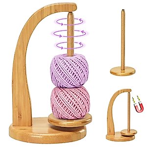 Yarn Spinner,Yarn Ball Holder, Yarn Holder for Crocheting,Wooden Yarn Spinner for Crocheting with Magnetic Metal Twirling Mechanism and Anti - Slip Pads Crochet Gift for Knitting Lovers,1 Spindle