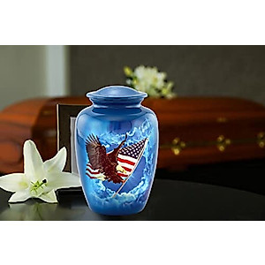 American Glory Urn, American Flag with Eagle Cremation Urn for Ashes, American Flag Soaring Eagle Urn, Patriotic Urn, Adult American Eagle Urn with Velvet Bag (Large)