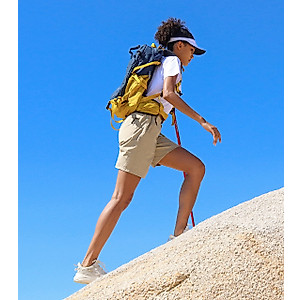 Pudolla Women's Quick Dry Stretch Hiking Shorts Lightweight UPF50+Shorts for Women with Zipper Pockets (Khaki Large)