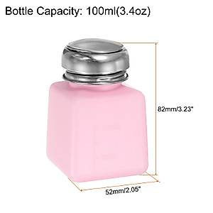 HARFINGTON 3pcs Solvent Alcohol Dispenser 100ml(3.4oz) Press Type ESD Safe Anti-Splash Liquid Dispenser Pump with Sealing Stainless Steel Lid for Acetone Cleanser, Polish Remover, Pink