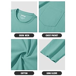 MAGCOMSEN Mens Long Sleeve Pocket T Shirt Breathable Cotton Shirt Lightweight Crew Neck Tee Shirt Grey Green,L